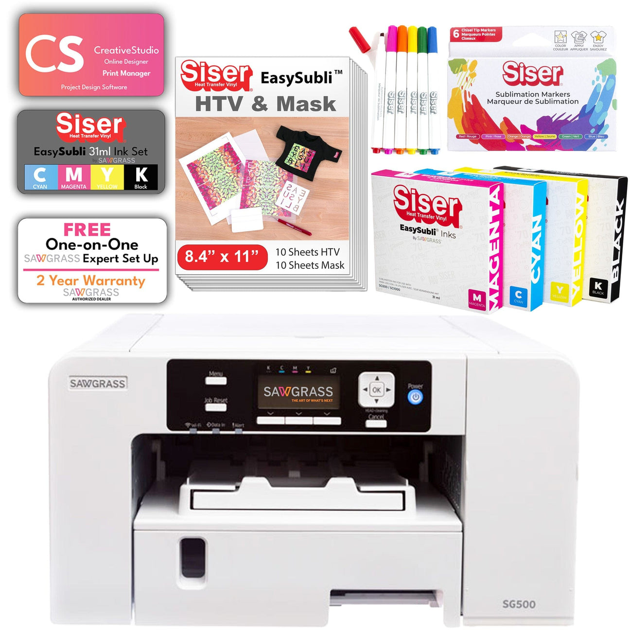 Sawgrass SG500 Siser EasySubli Starter Bundle with Markers, HTV, Mask, – craftercuts